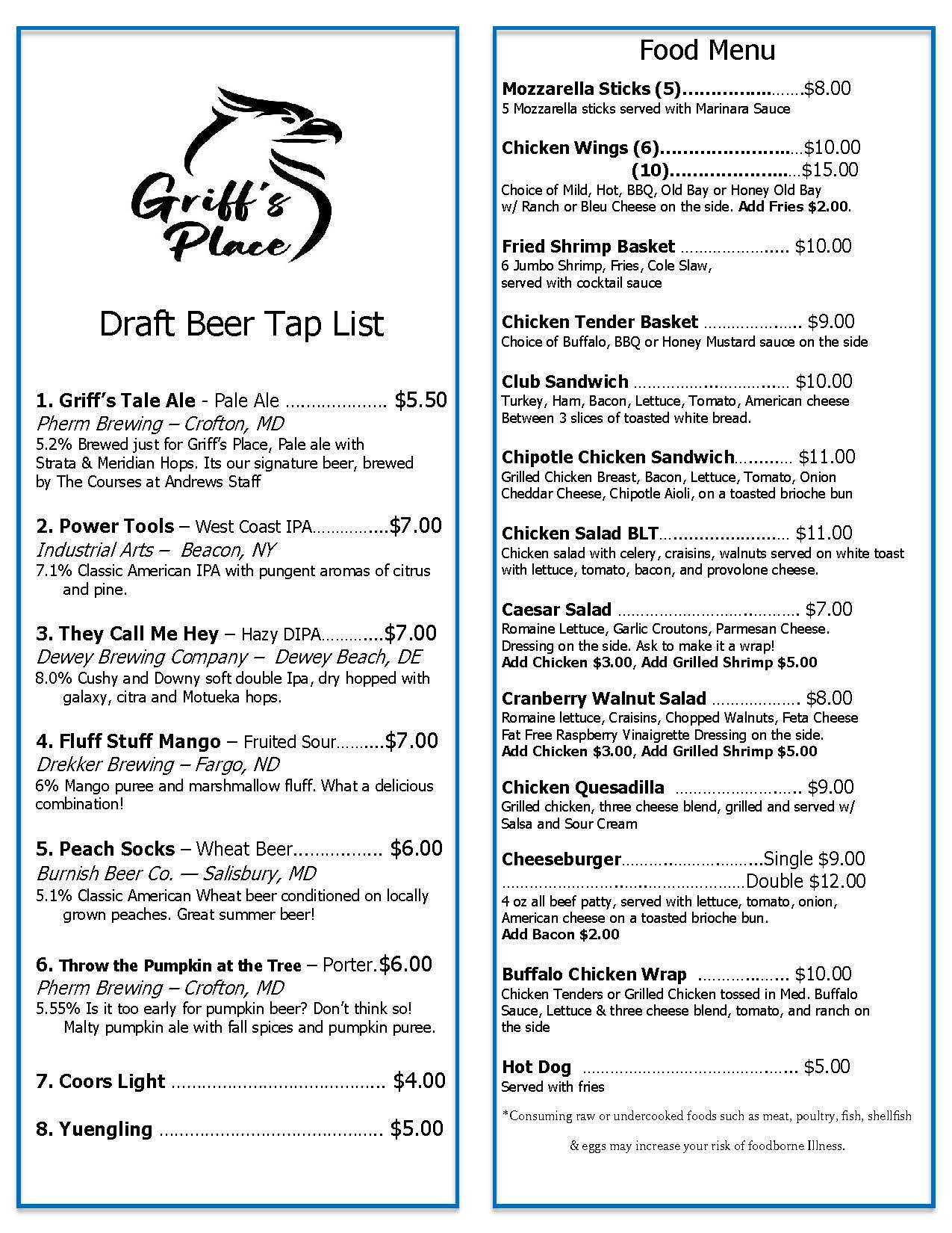 Griff's Place | The Courses at Andrews Restuarant